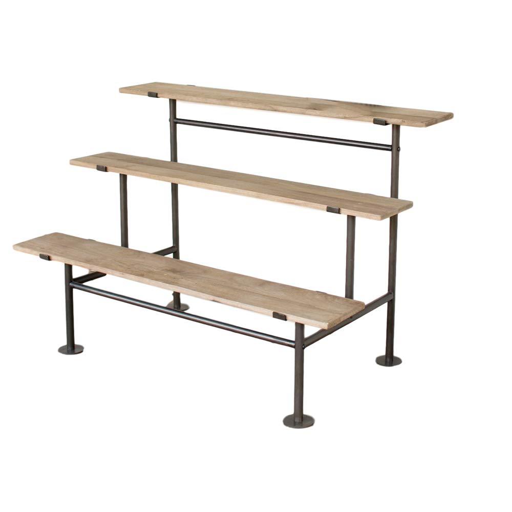 MY SWANKY HOME Modern Three Tiered Wood Shelves Bleachers Style Metal Display Unit Industrial