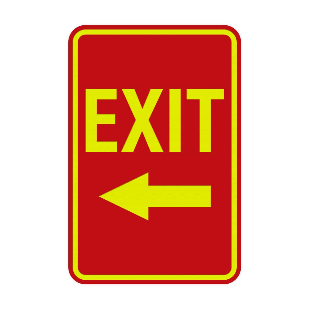 Signs ByLITA Portrait Round Exit Left Arrow Sign with Adhesive Tape, Mounts On Any Surface, Weather Resistant, Indoor/Outdoor Use (Red/Yellow) - Small