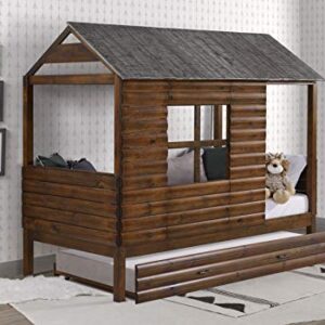 Donco Kids Twin Log Cabin Low Loft w/Twin Trundle, Rustic Walnut, Double