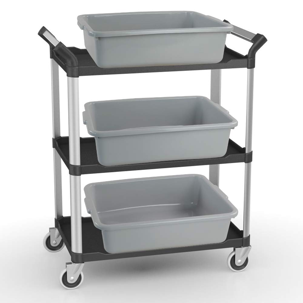 Ucake 3-Pack Plastic Bus Tub, 13 L Plastic Utility Bus Box Dish Pan, Grey