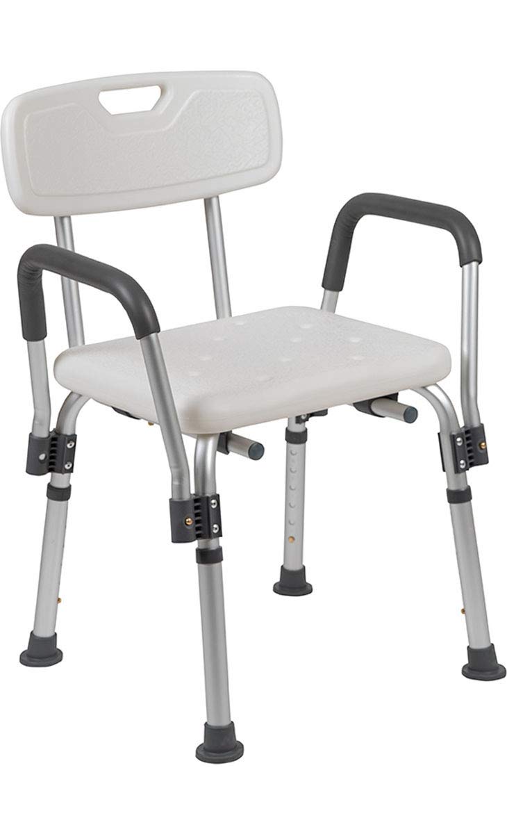 Flash Furniture HERCULES Series 300 Lb. Capacity, Adjustable White Bath & Shower Chair with Depth Adjustable Back