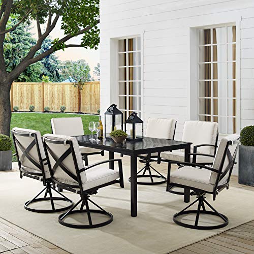 Crosley Furniture Kaplan 7-Piece Outdoor Dining Set for 6, Patio Table and Chairs for Backyard, Deck, Oiled Bronze with Oatmeal Cushions