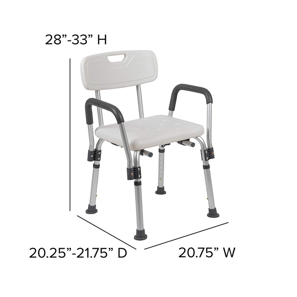 Flash Furniture HERCULES Series 300 Lb. Capacity, Adjustable White Bath & Shower Chair with Depth Adjustable Back