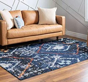 Unique Loom Morocco Collection Tribal, Southwestern, Bohemian Area Rug, 4' 0" x 6' 0", Navy Blue/Gray