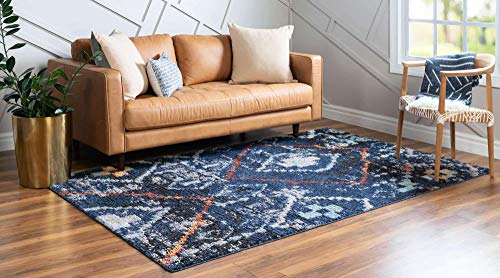 Unique Loom Morocco Collection Tribal, Southwestern, Bohemian Area Rug, 4' 0" x 6' 0", Navy Blue/Gray