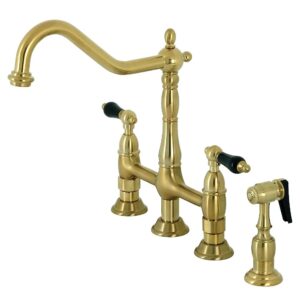 kingston brass ks1277pklbs duchess bridge kitchen faucet, brushed brass