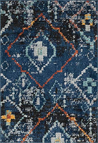 Unique Loom Morocco Collection Tribal, Southwestern, Bohemian Area Rug, 4' 0" x 6' 0", Navy Blue/Gray