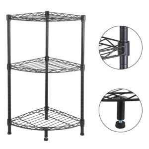 FRITHJILL 3-Tier Adjustable Corner Wire Shelving,Metal Wire Shelving Rack Unit Storage Organizer Tower,Black