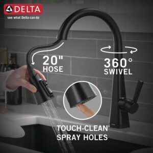 Delta Faucet Lenta Matte Black Kitchen Faucet Touch, Touch Kitchen Faucets with Pull Down Sprayer, Kitchen Sink Faucet, Kitchen Faucet Black, Touch2O Technology, Matte Black 19802TZ-BL-DST