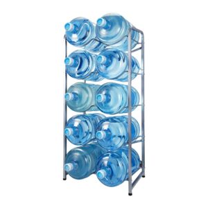 kax 5-gallon water bottle holder 10 trays water jug rack 5-tier water bottle rack reinforced steel rack for water storage water bottle storage rack for 10 bottles, silver