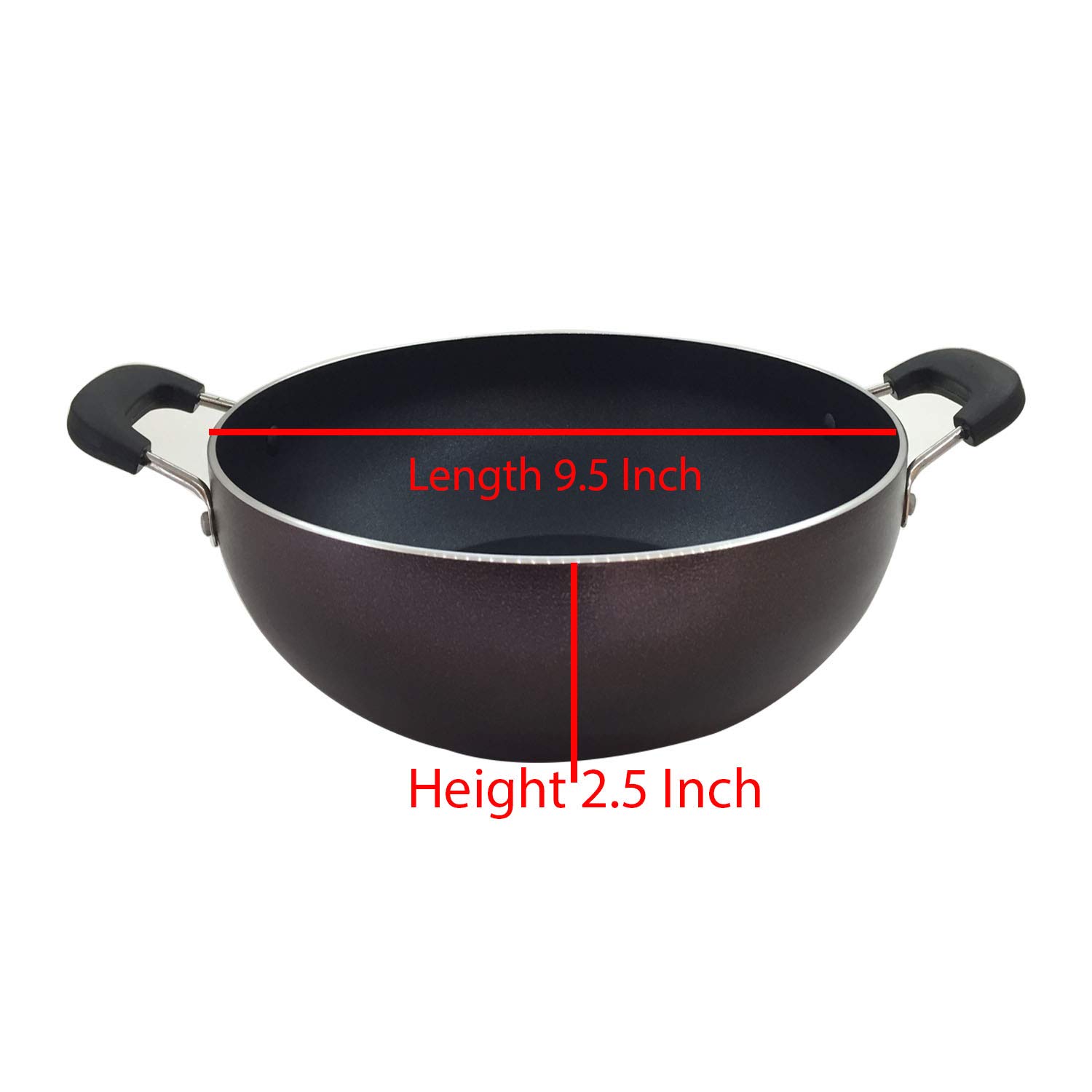 SHRIYA Kadai Wok Skillet Deep Fry Pan Kadhai Nonstick Coating Kadhai With All Purpose Cookware Aluminum Induction Base Galss Lid Kadai Diameter 9.5 Inch