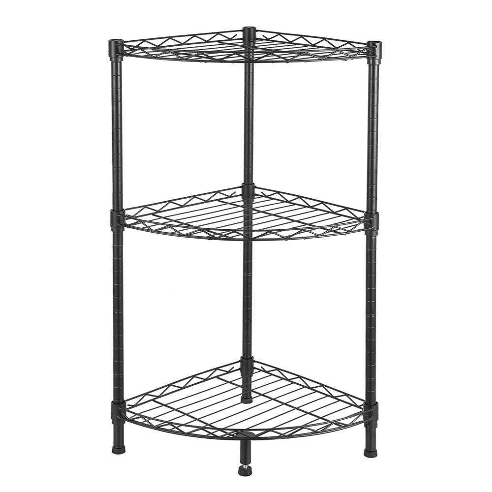 FRITHJILL 3-Tier Adjustable Corner Wire Shelving,Metal Wire Shelving Rack Unit Storage Organizer Tower,Black