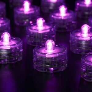 Wellgium Submersible LED Lights, Waterproof Wedding Underwater LED Tea Lights Candles for Centerpieces/Party/Christmas Set of 24, Purple