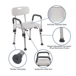 Flash Furniture HERCULES Series 300 Lb. Capacity, Adjustable White Bath & Shower Chair with Depth Adjustable Back