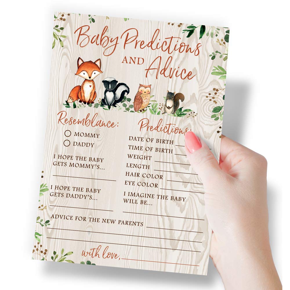 Baby Predictions & Advice for New Parents – Woodland Baby Shower Activity by Printed Party, Set of 50 Cards, Gender Neutral Forest Animals Theme