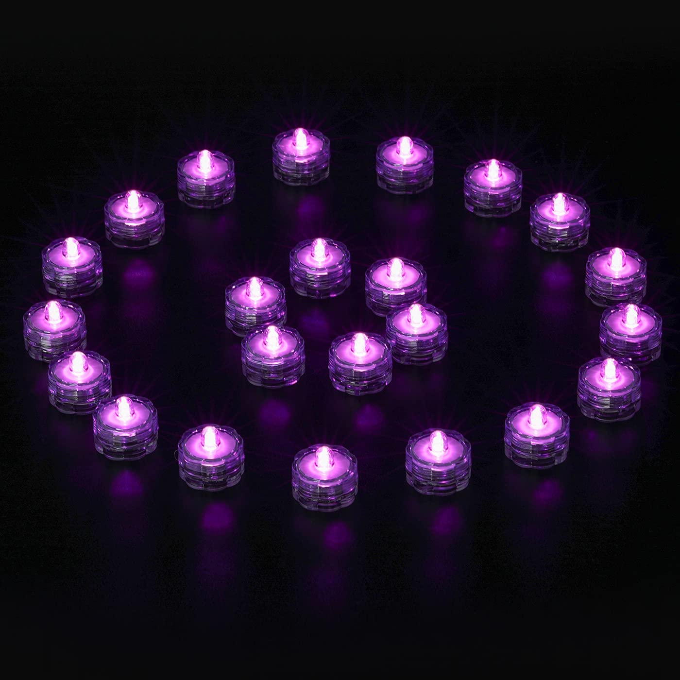 Wellgium Submersible LED Lights, Waterproof Wedding Underwater LED Tea Lights Candles for Centerpieces/Party/Christmas Set of 24, Purple