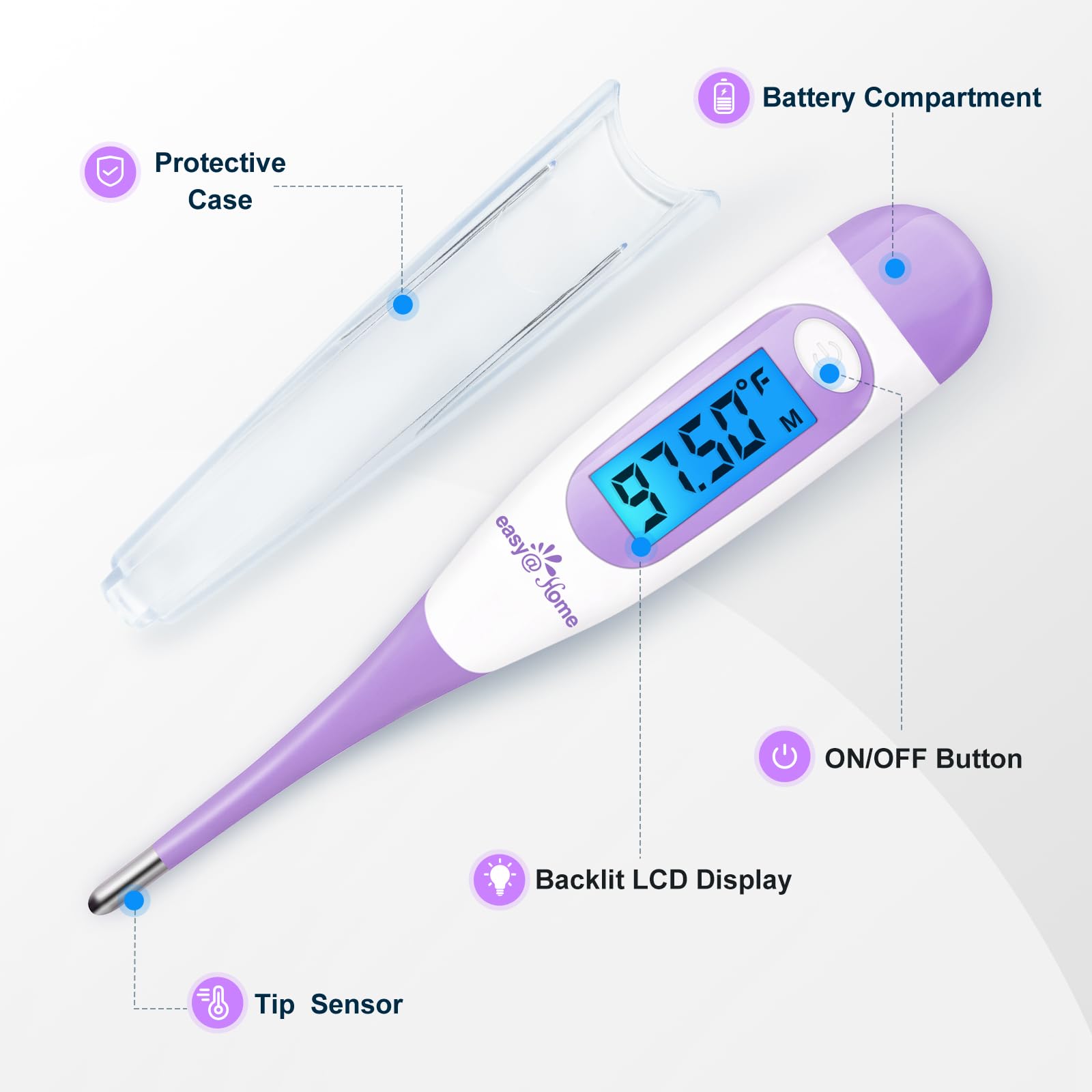 Easy@Home Digital Basal Thermometer with Large Backlight LCD Display, 1/100th Degree High Precision and Memory Recall, NOT Bluetooth Enabled,Upgraded EBT-100B-P (Purple)