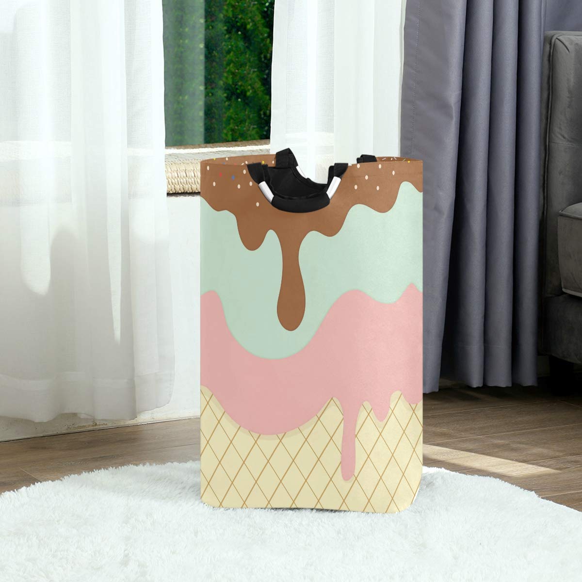 ALAZA Sweet Ice Cream Texture Laundry Basket Hamper Large Storage Bin with Handles for Baskets, Bedroom, Clothes