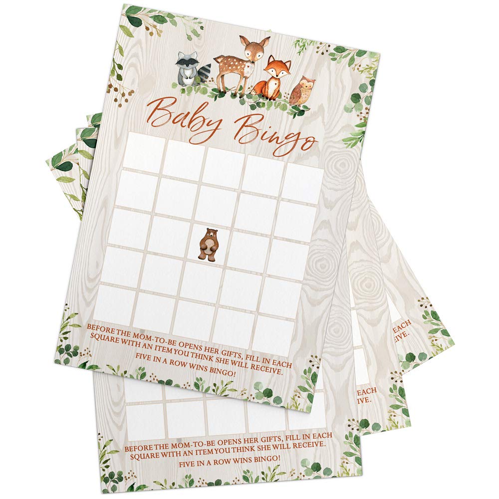 Printed Party Woodland Baby Shower Game - Baby Bingo, Set of 50