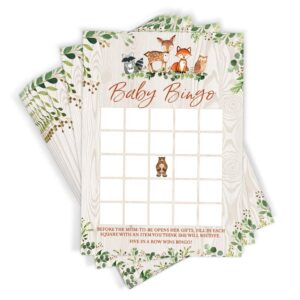 printed party woodland baby shower game - baby bingo, set of 50