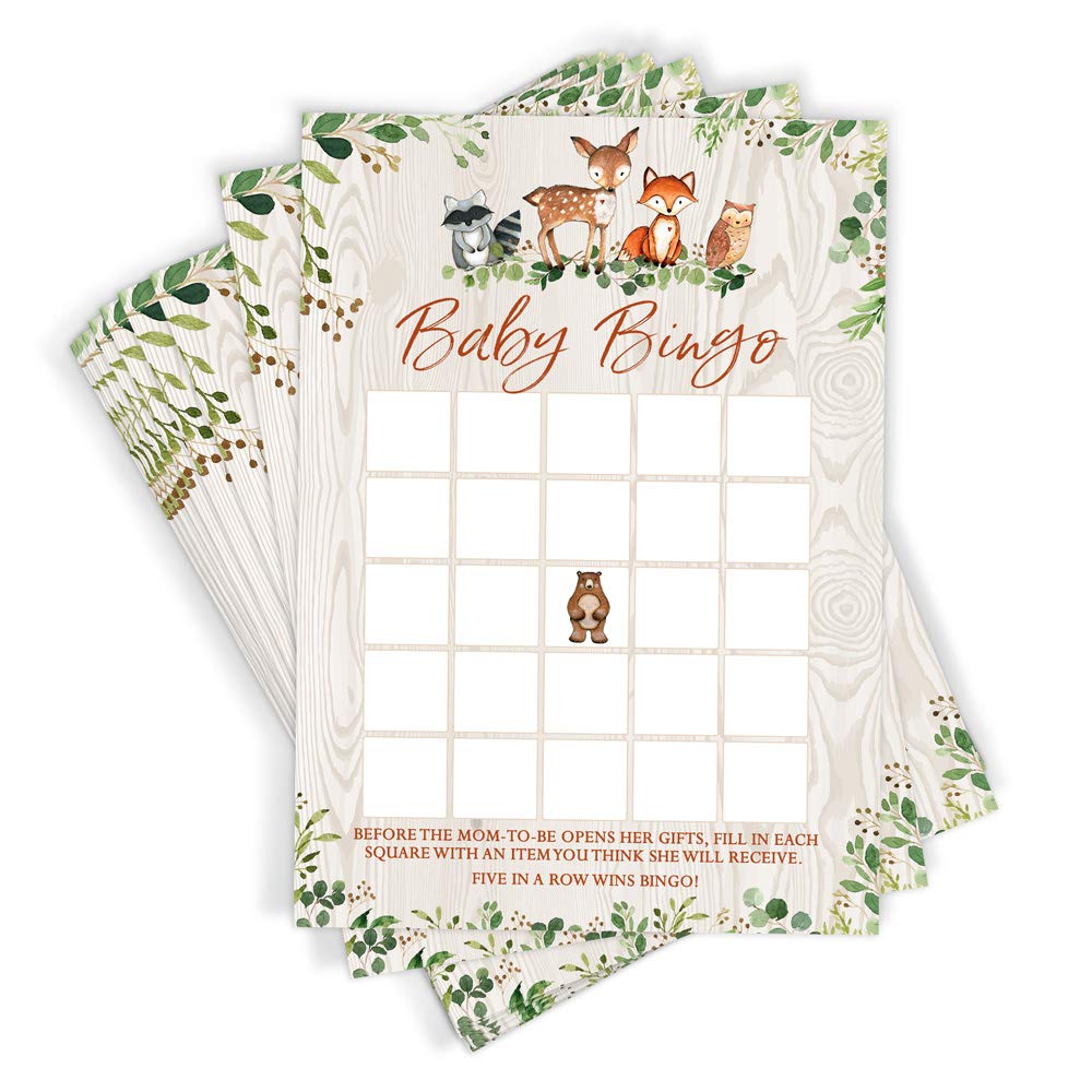 Printed Party Woodland Baby Shower Game - Baby Bingo, Set of 50