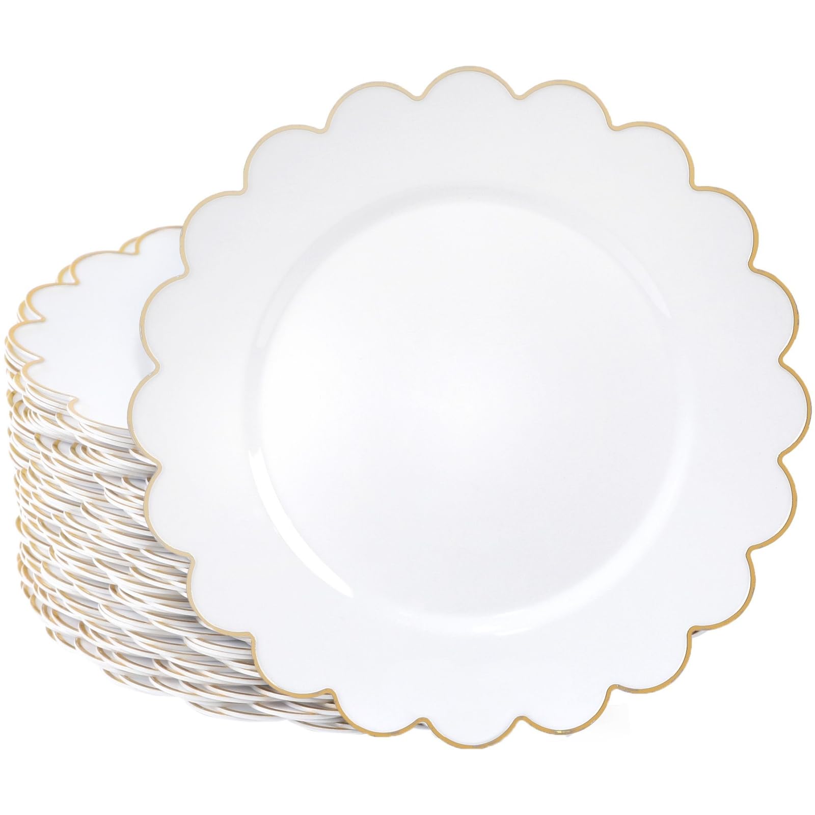 Sparkle and Bash White Plastic Plates with Gold Scalloped Edge (9 Inches, 50 Pack)