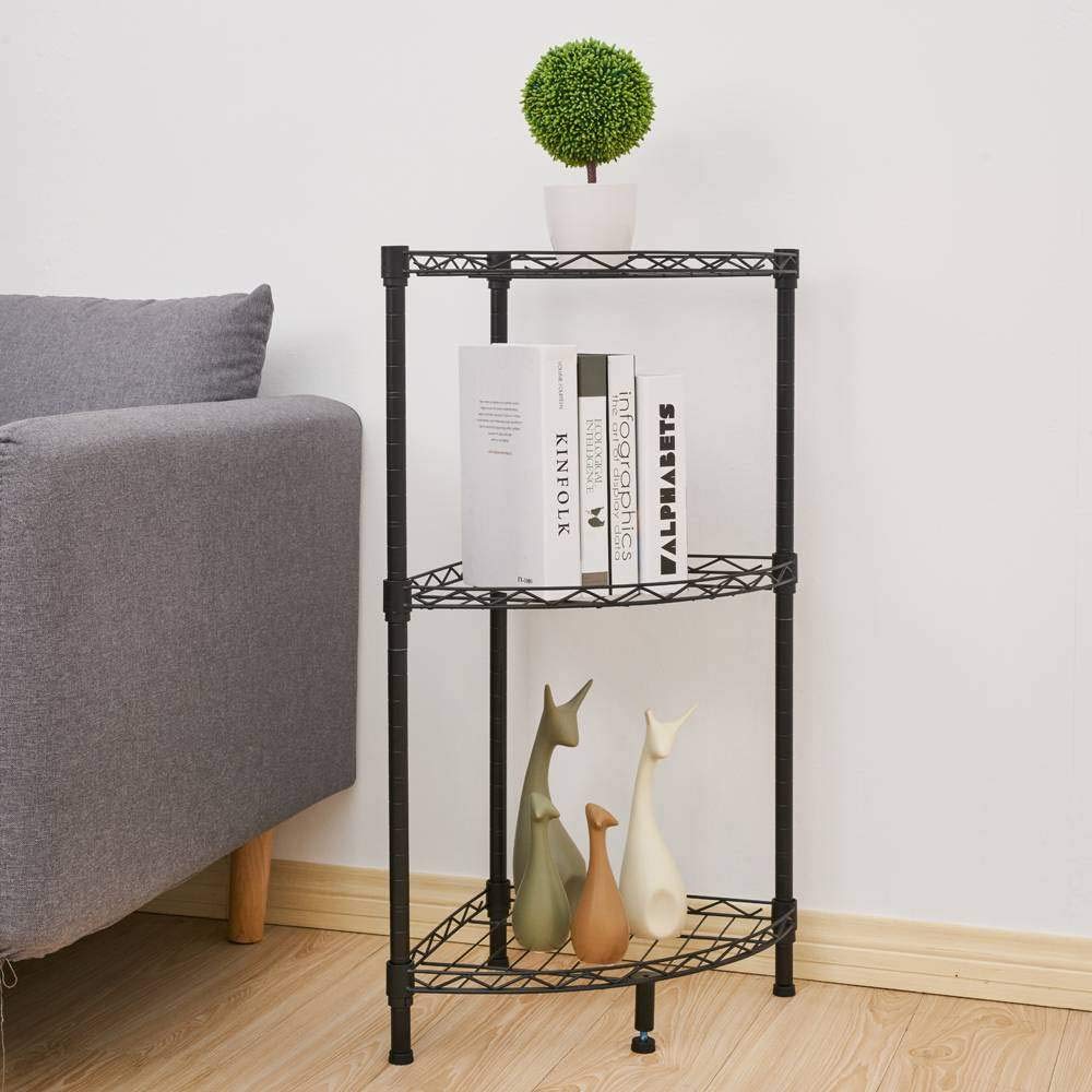 FRITHJILL 3-Tier Adjustable Corner Wire Shelving,Metal Wire Shelving Rack Unit Storage Organizer Tower,Black