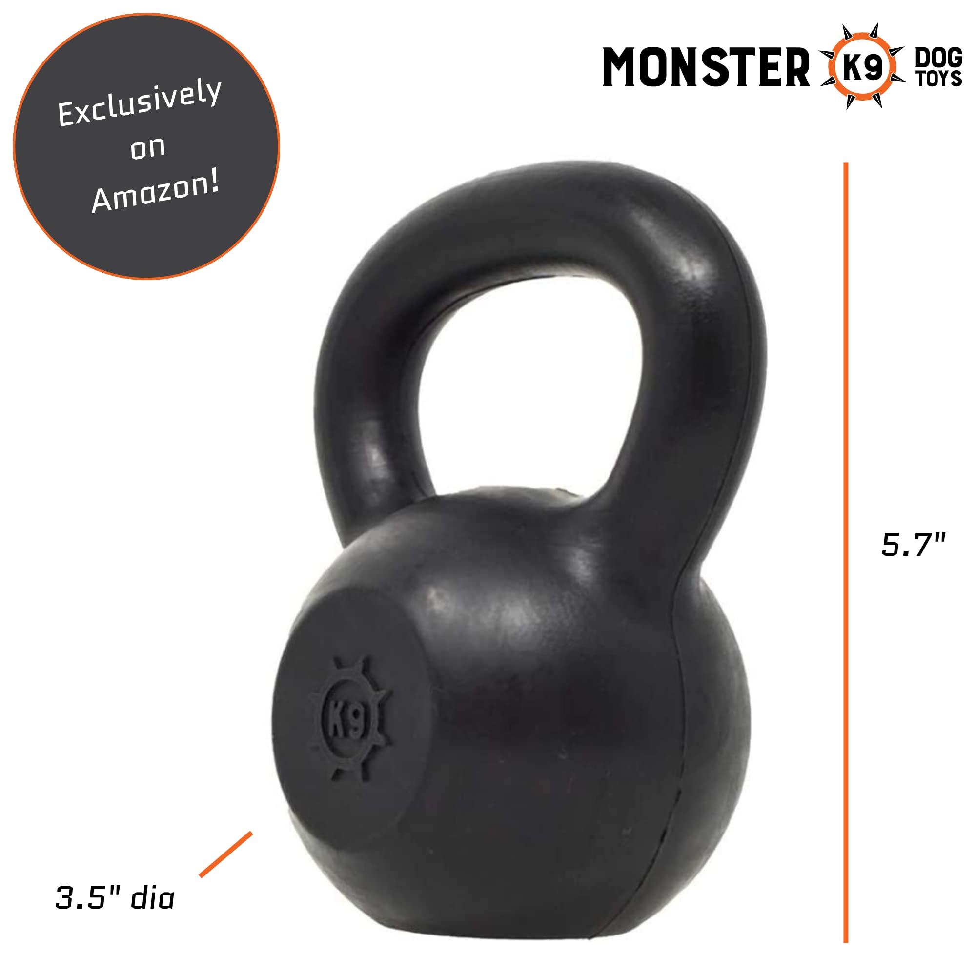 Monster K9 Ultra Durable Kettlebell Dog Toy - Medium & Large Breed - for Super Aggressive Power Chewers - Tough & Strong, Extreme Heavy Duty Natural Rubber - Fetch, Tug, & Chew - 6" H x 3" Dia.