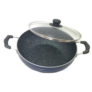 shriya kadai wok skillet deep fry pan kadhai nonstick coating kadhai with all purpose cookware aluminum induction base galss lid kadai diameter 9.5 inch