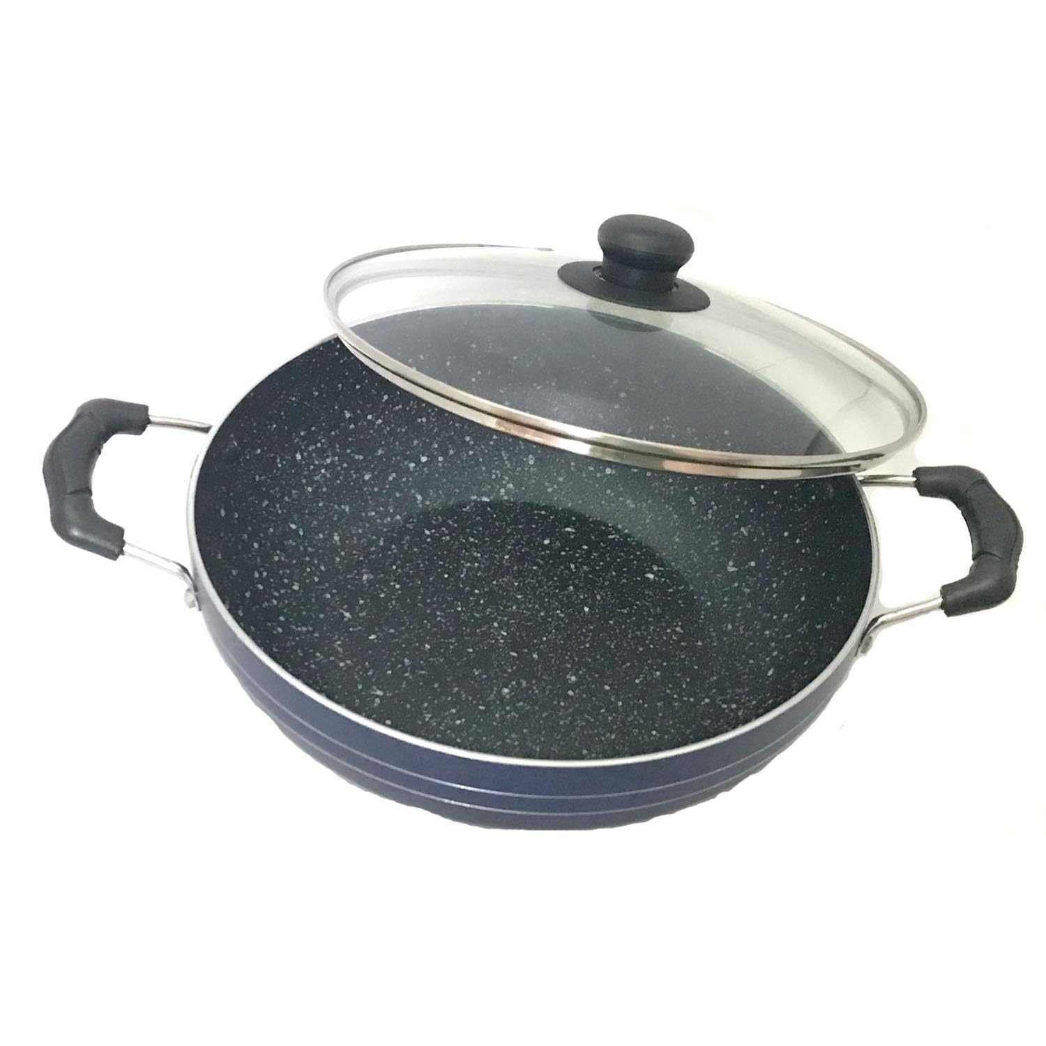 SHRIYA Kadai Wok Skillet Deep Fry Pan Kadhai Nonstick Coating Kadhai With All Purpose Cookware Aluminum Induction Base Galss Lid Kadai Diameter 9.5 Inch