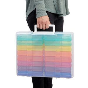 Bright Creations 16 Transparent 4x6 Photo Storage Boxes and Organizer with Handle for Pictures, Art Supplies (Rainbow Colors)