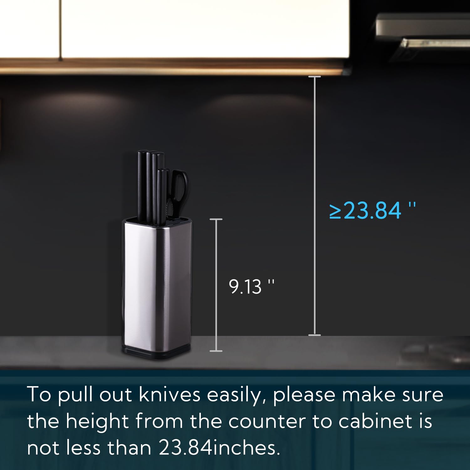 Universal Knife Block Holder, Fingerprint-proof Coated Stainless Steel, Modern Design with Scissors-Slot, Compact for Easy Storage, by Kitchendao