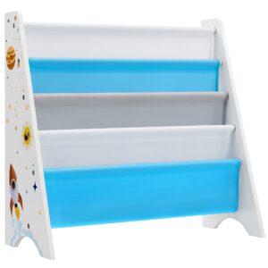 songmics kids’ bookcase, book organizer, with anti-tip kit, storage shelf for children's room, playroom, school, space-saving design, white, blue and gray ugkr72wt 11d x 24.6w x 23.6h in