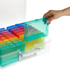 Bright Creations 16 Transparent 4x6 Photo Storage Boxes and Organizer with Handle for Pictures, Art Supplies (Rainbow Colors)