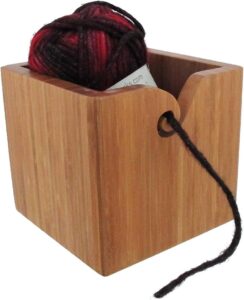 indian glance wooden yarn storage bowl with carved holes & drills knitting crochet accessories, beautiful gifts on all occasions for moms and grandmothers (6x6x6 inches)