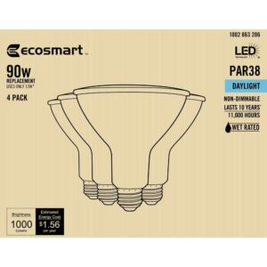 EcoSmart 90-Watt Equivalent PAR38 Non-Dimmable Flood LED Light Bulb Daylight (4-Pack)