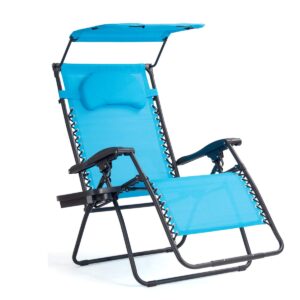 s afstar zero gravity chair with shade canopy, reclining lounge chair with adjustable canopy removable headrest, cup holder, folding zero gravity lawn chair for patio poolside, assembly-free, blue