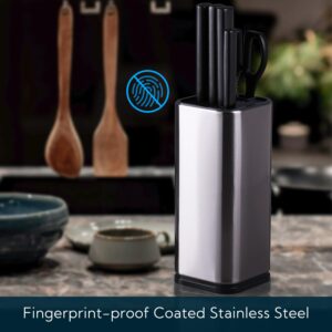 Universal Knife Block Holder, Fingerprint-proof Coated Stainless Steel, Modern Design with Scissors-Slot, Compact for Easy Storage, by Kitchendao