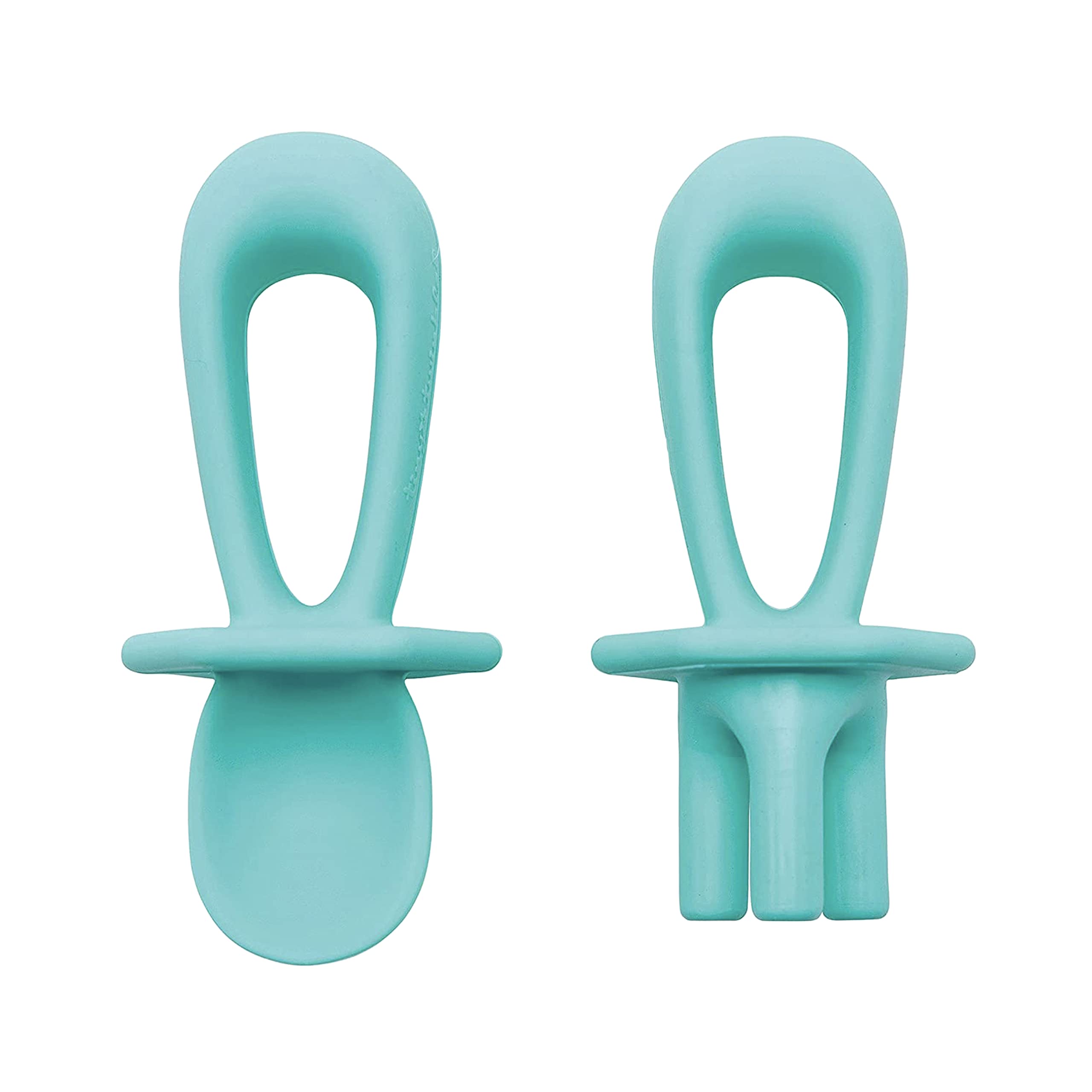 Tiny Twinkle Silicone Training Utensils - Baby Spoons and Baby Forks For Self-Feeding Training - Silicone Baby Led Weaning Utensils For Toddlers And Babies 6-24 Months - Baby Feeding Supplies (Mint)