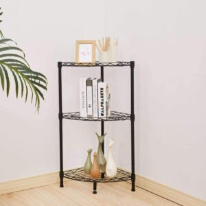 FRITHJILL 3-Tier Adjustable Corner Wire Shelving,Metal Wire Shelving Rack Unit Storage Organizer Tower,Black