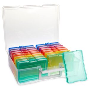 bright creations 16 transparent 4x6 photo storage boxes and organizer with handle for pictures, art supplies (rainbow colors)