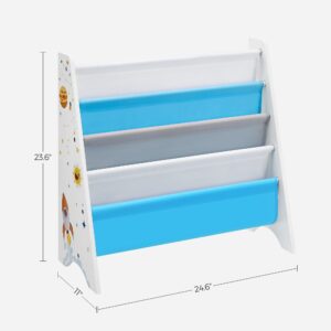 SONGMICS Kids’ Bookcase, Book Organizer, with Anti-Tip Kit, Storage Shelf for Children's Room, Playroom, School, Space-Saving Design, White, Blue and Gray UGKR72WT 11D x 24.6W x 23.6H in