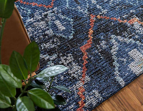 Unique Loom Morocco Collection Tribal, Southwestern, Bohemian Area Rug, 4' 0" x 6' 0", Navy Blue/Gray