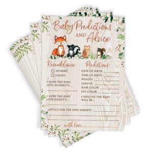 baby predictions & advice for new parents – woodland baby shower activity by printed party, set of 50 cards, gender neutral forest animals theme