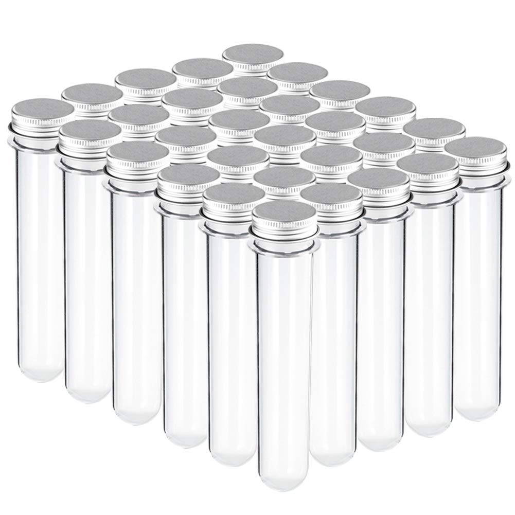 BTSD-home 29x150mm(70ml) Plastic Test Tubes with Screw Caps for Gumball Candy Storage, Bath Salt Vials, Hot Cocoa Containers, Bridal Shower, Baby Shower, Wedding, Kids Birthday Party Favors（30 Pack）