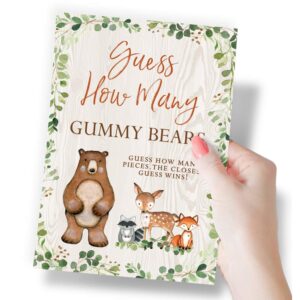 Printed Party Baby Shower Games – Guess How Many Candy Jar Game, Woodland Forest Animals Theme, 50 Cards & Sign