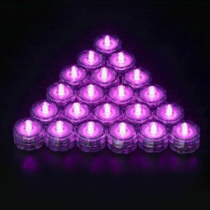 Wellgium Submersible LED Lights, Waterproof Wedding Underwater LED Tea Lights Candles for Centerpieces/Party/Christmas Set of 24, Purple