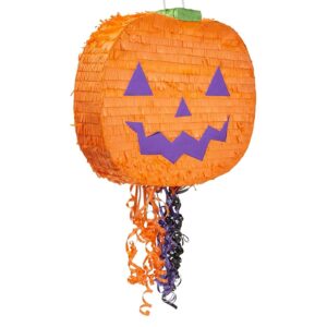 cute pumpkin pinata for halloween party supplies decorations, pull string orange jack-o-lantern (17 x 13 x 3 in)