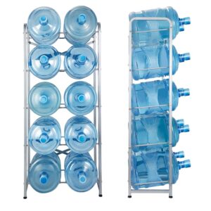 KAX 5-Gallon Water Bottle Holder 10 Trays Water Jug Rack 5-Tier Water Bottle Rack Reinforced Steel Rack for Water Storage Water Bottle Storage Rack for 10 Bottles, Silver