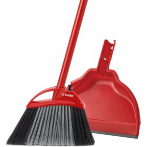 O-Cedar PowerCorner Angle Broom with Dustpan, Red, 1 Each